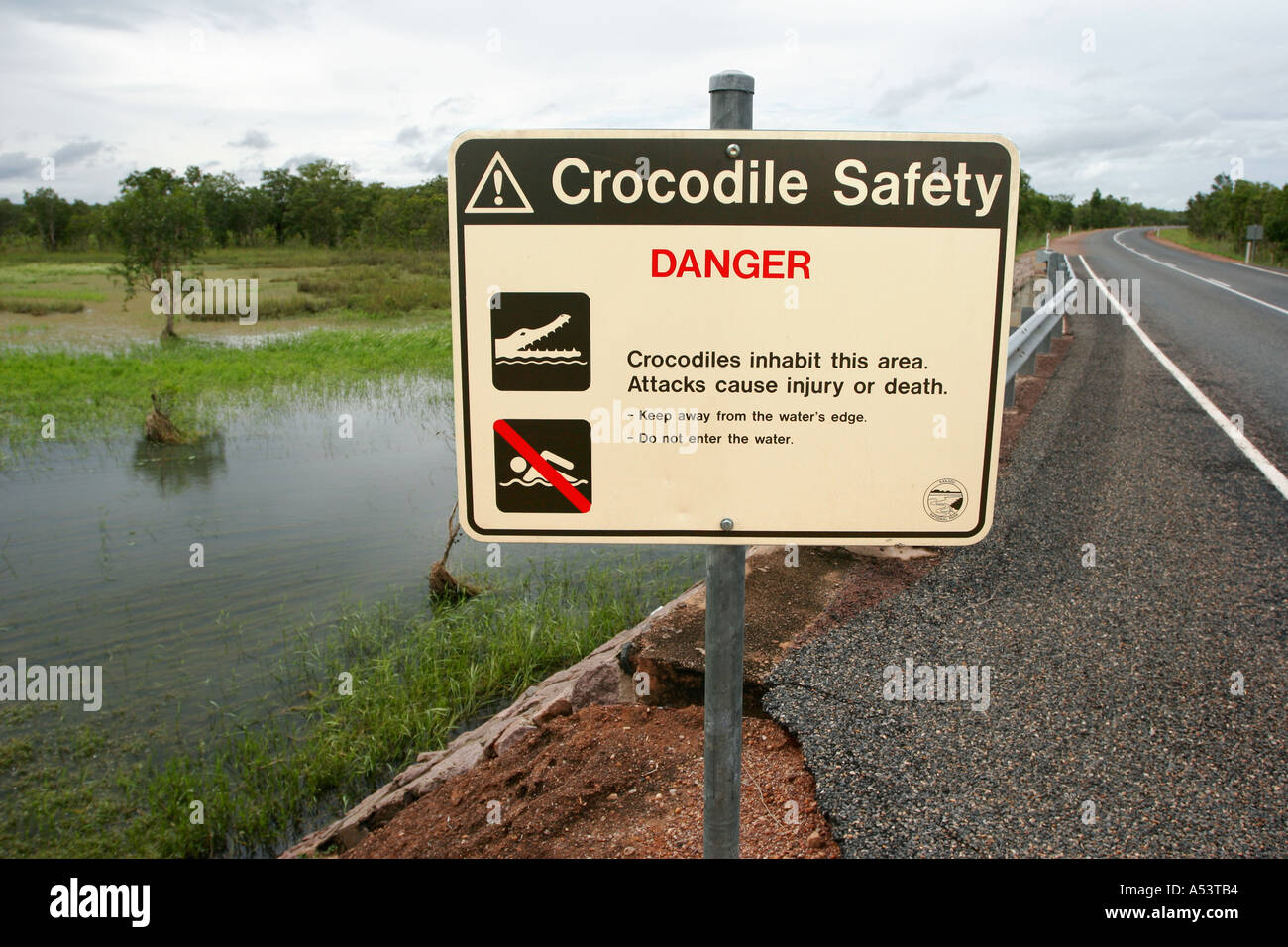 Crocodile warning sign hi-res stock photography and images - Alamy