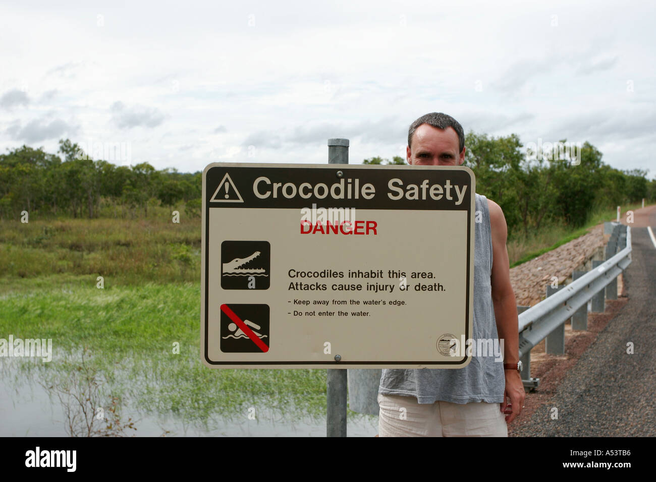 Tourist and Crocodile warning sign in the northern territory australia ...