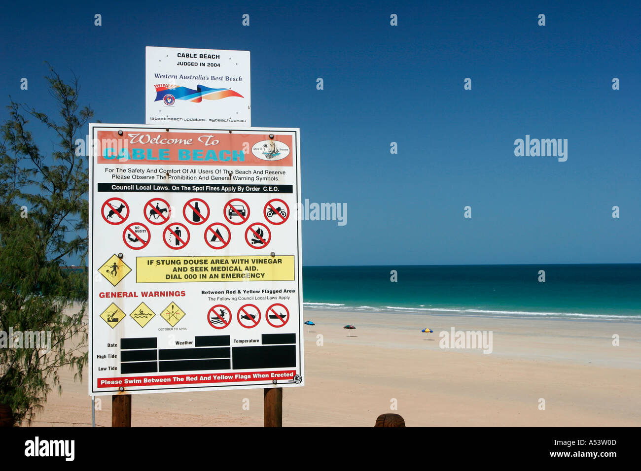 Sign on Cable Beach in Broome Western Australia Stock Photo - Alamy