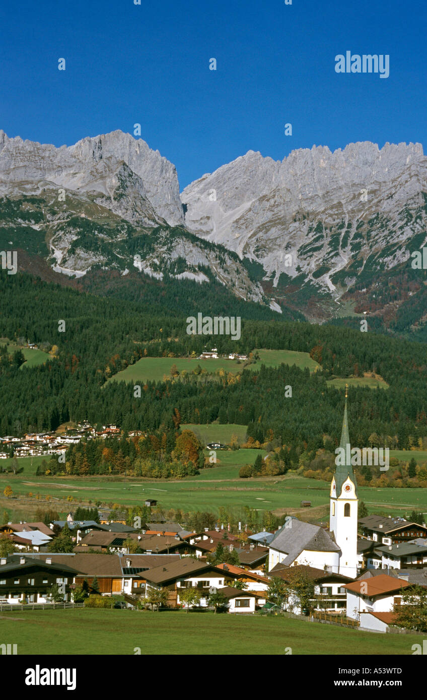 Village of Ellmau and the mountain range of the Wilder Kaiser Tyrol ...