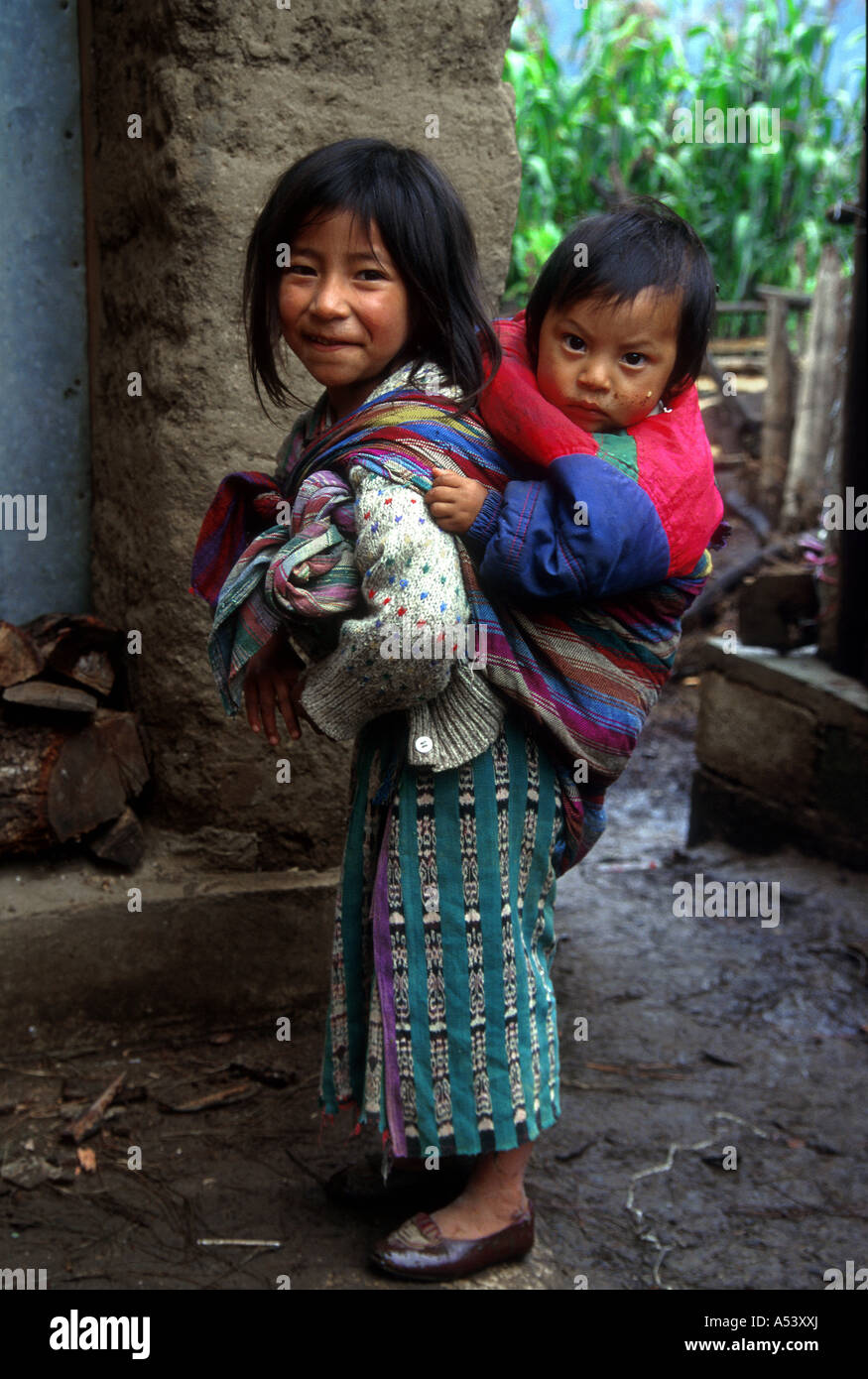 Painet ha2296 5118 guatemala children girl carrying younger boy ...