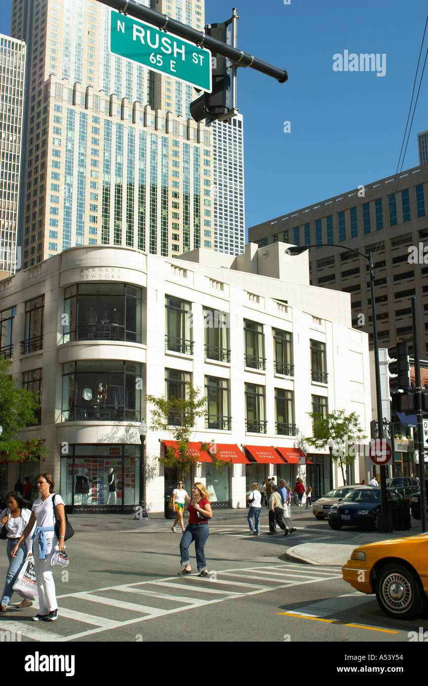 STREET SCENE Chicago Illinois Pedestrians in crosswalk at Rush Street ...
