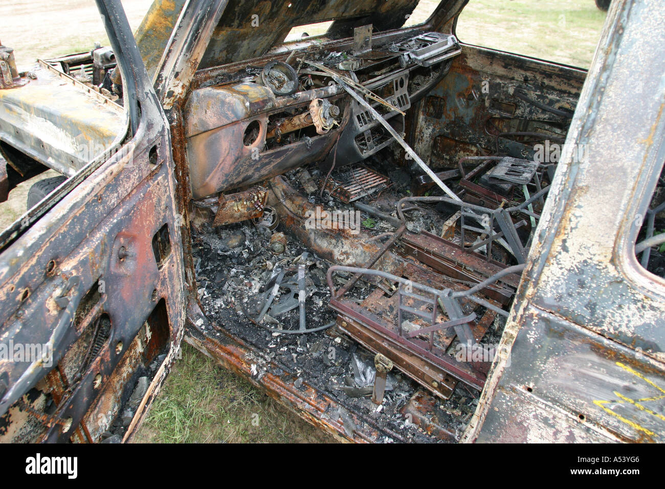 Burnt out interior of a Mercedes G 4x4 car Stock Photo - Alamy