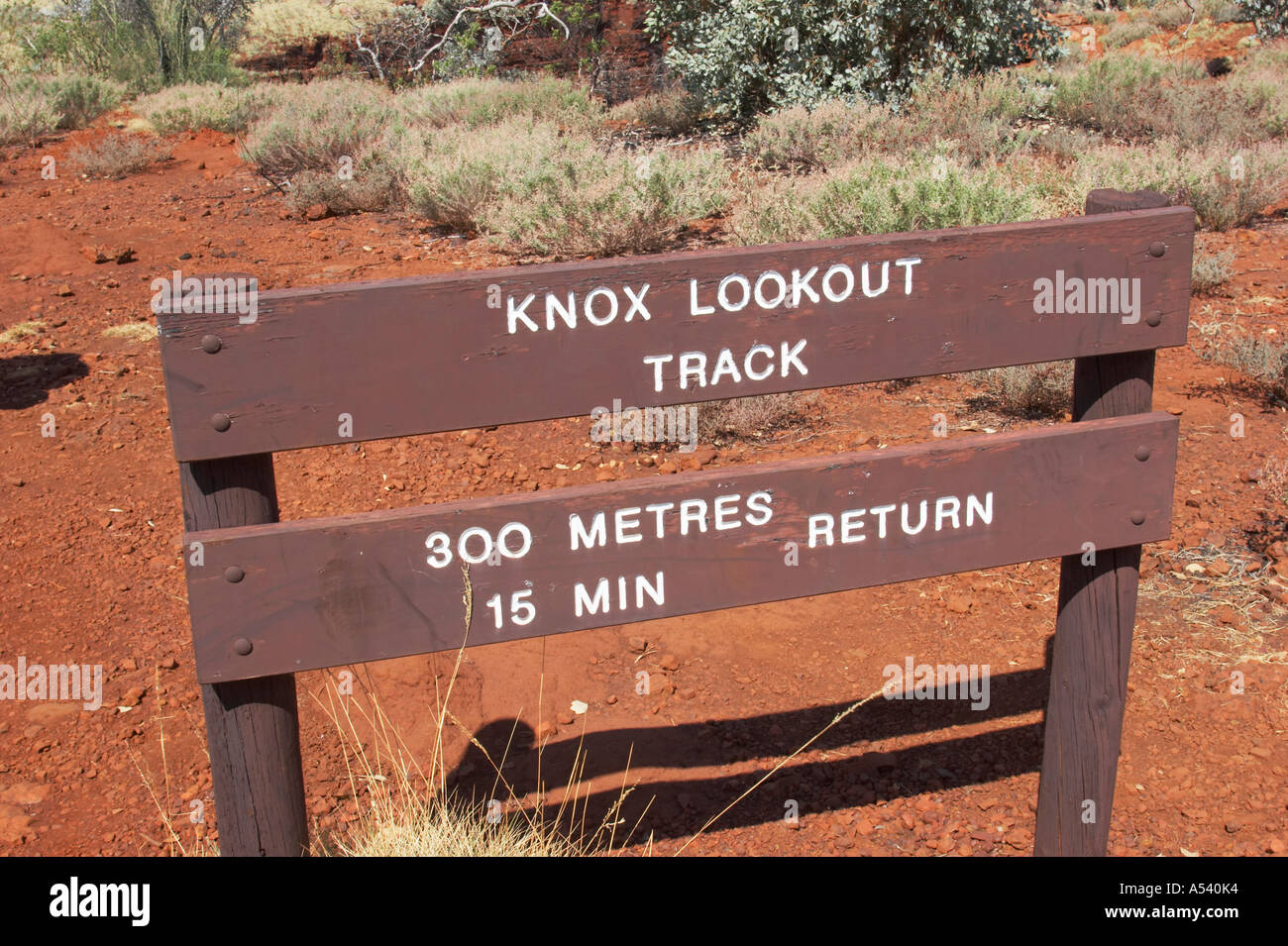 Wooden sign Knox lookout Karijini National Park Pilbara region western ...