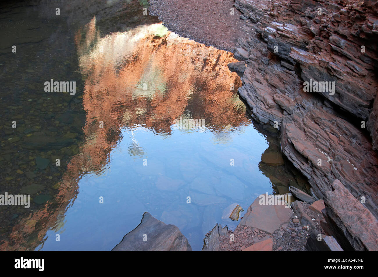 Reflection in water of Weano Gorge Karijini National Park Pilbara ...
