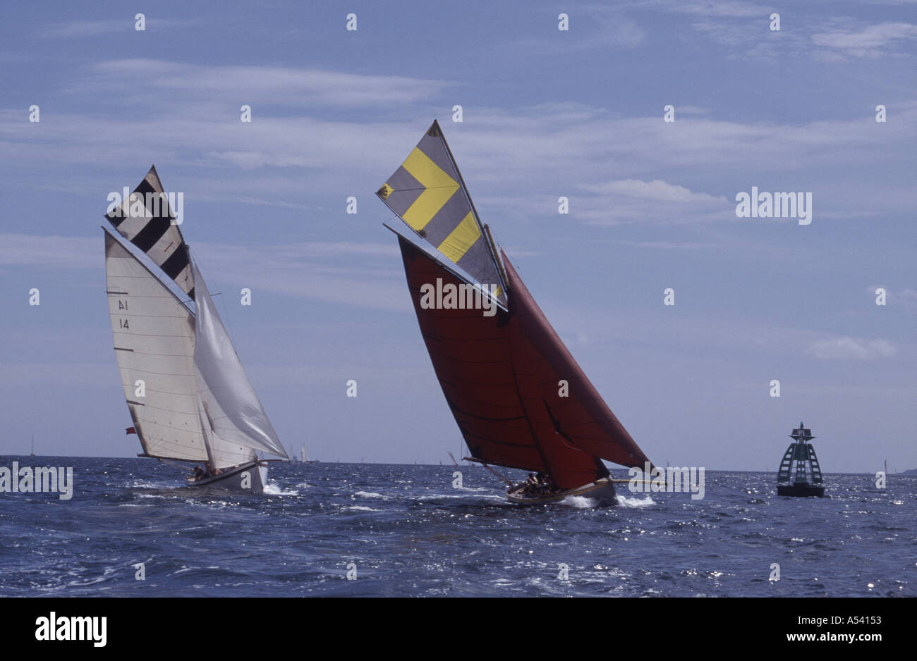 Old sailing workboats racing Falmouth England UK Stock Photo - Alamy