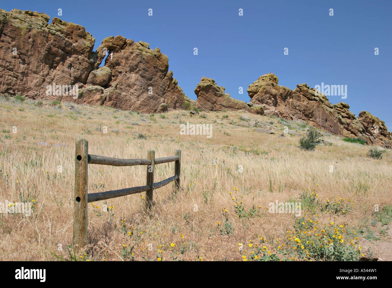 Hiking trail and equestrian hitch at Devil’s Backbone Park in Loveland ...