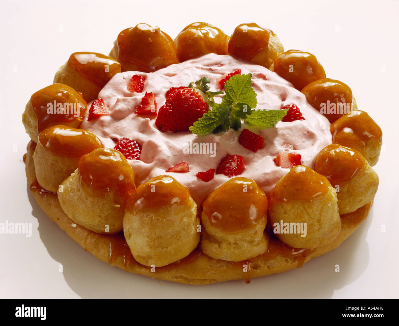 Choux pastry strawberry gateau Stock Photo - Alamy