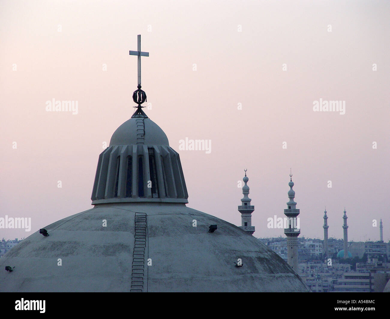 Church and mosque in aleppo Stock Photo - Alamy