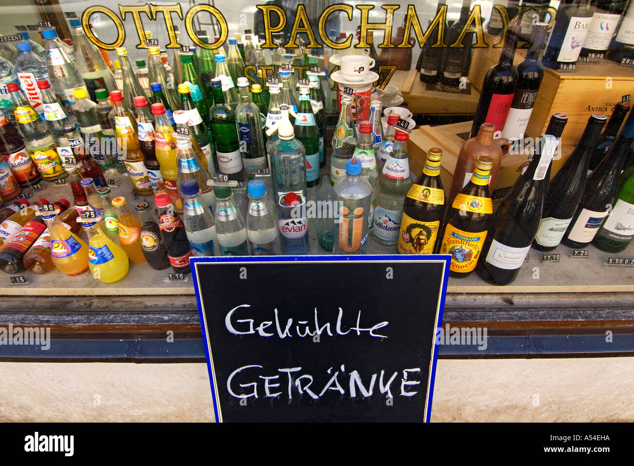 Display window with soft drinks and spirits alcohol in Schwabing ...