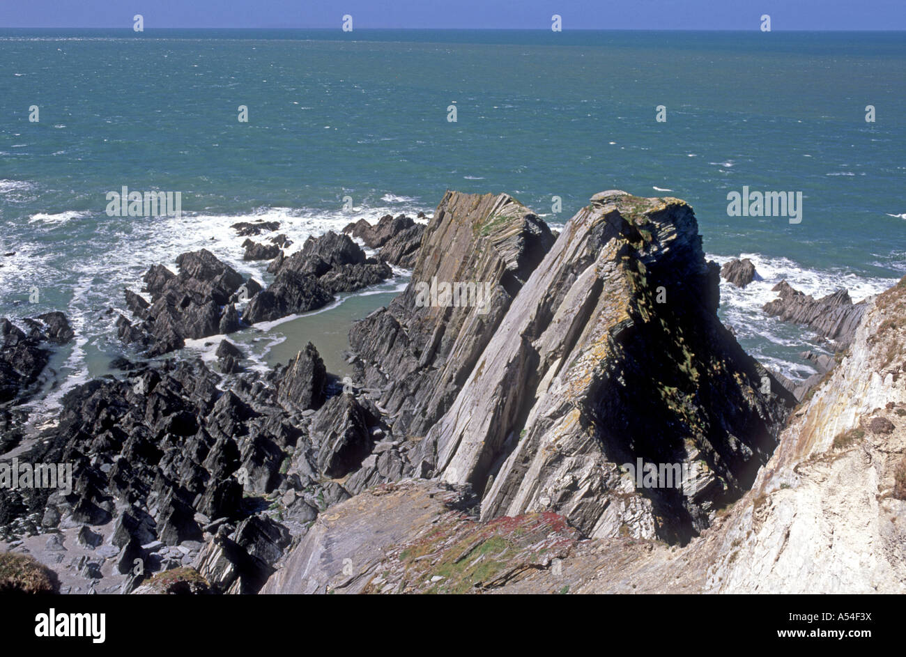 The ragged rocky coastline at Bull Point, Mortehoe. North Devon. XPL ...