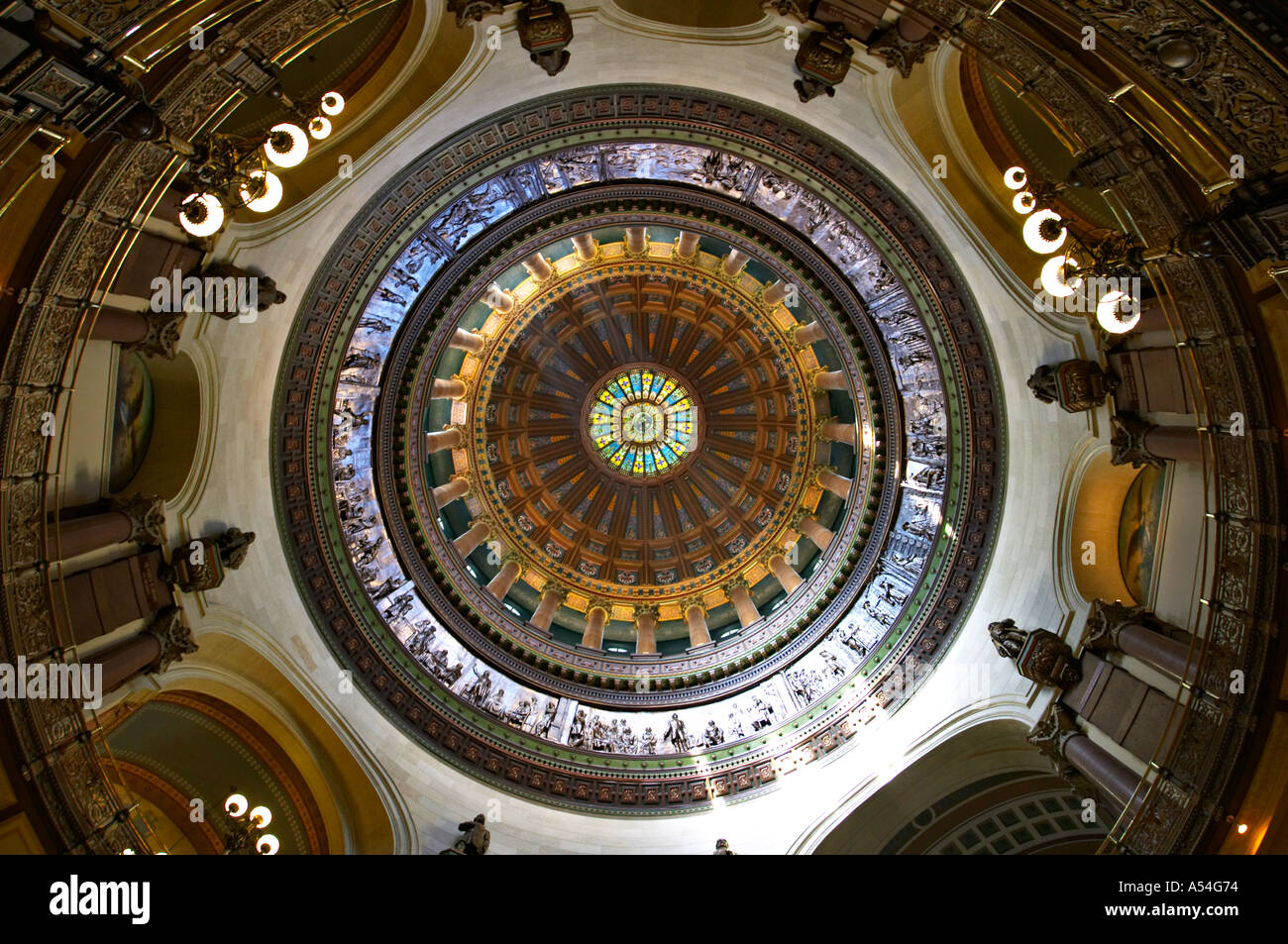 ILLINOIS Springfield Interior of State Capitol building dome stained ...