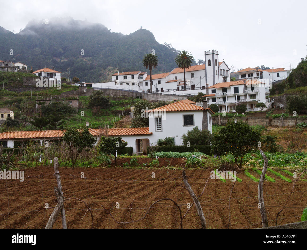 typical village with church on Madeira Stock Photo - Alamy