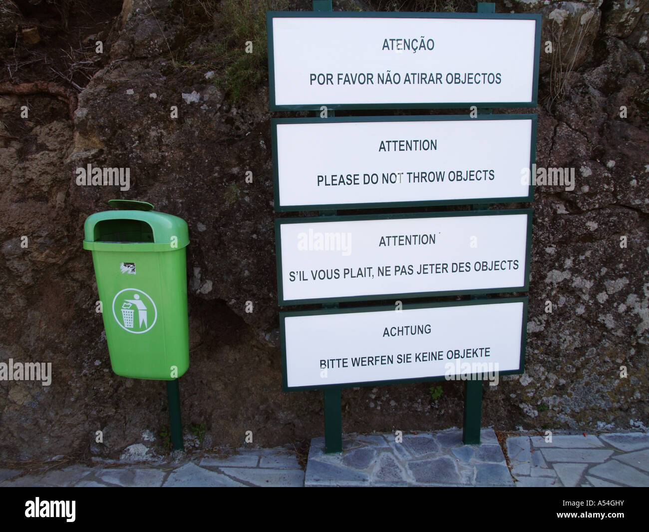 Danger sign, garbage bin Stock Photo - Alamy