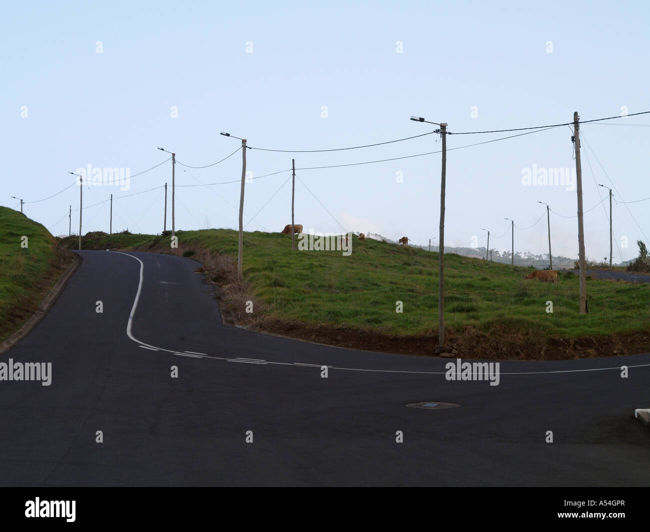 rolling country road with current line Stock Photo - Alamy