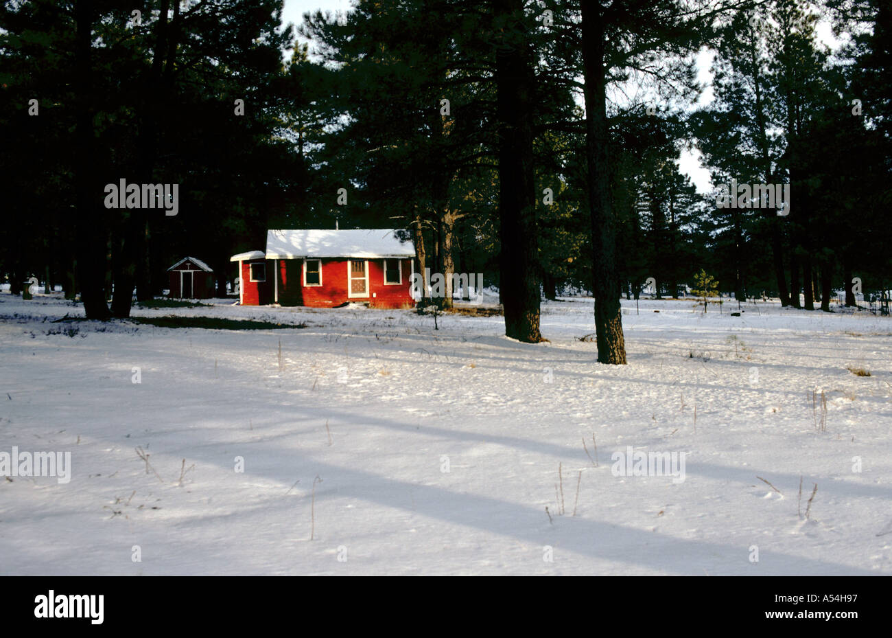 Red House in Snow Flagstaff Arizona USA Stock Photo - Alamy