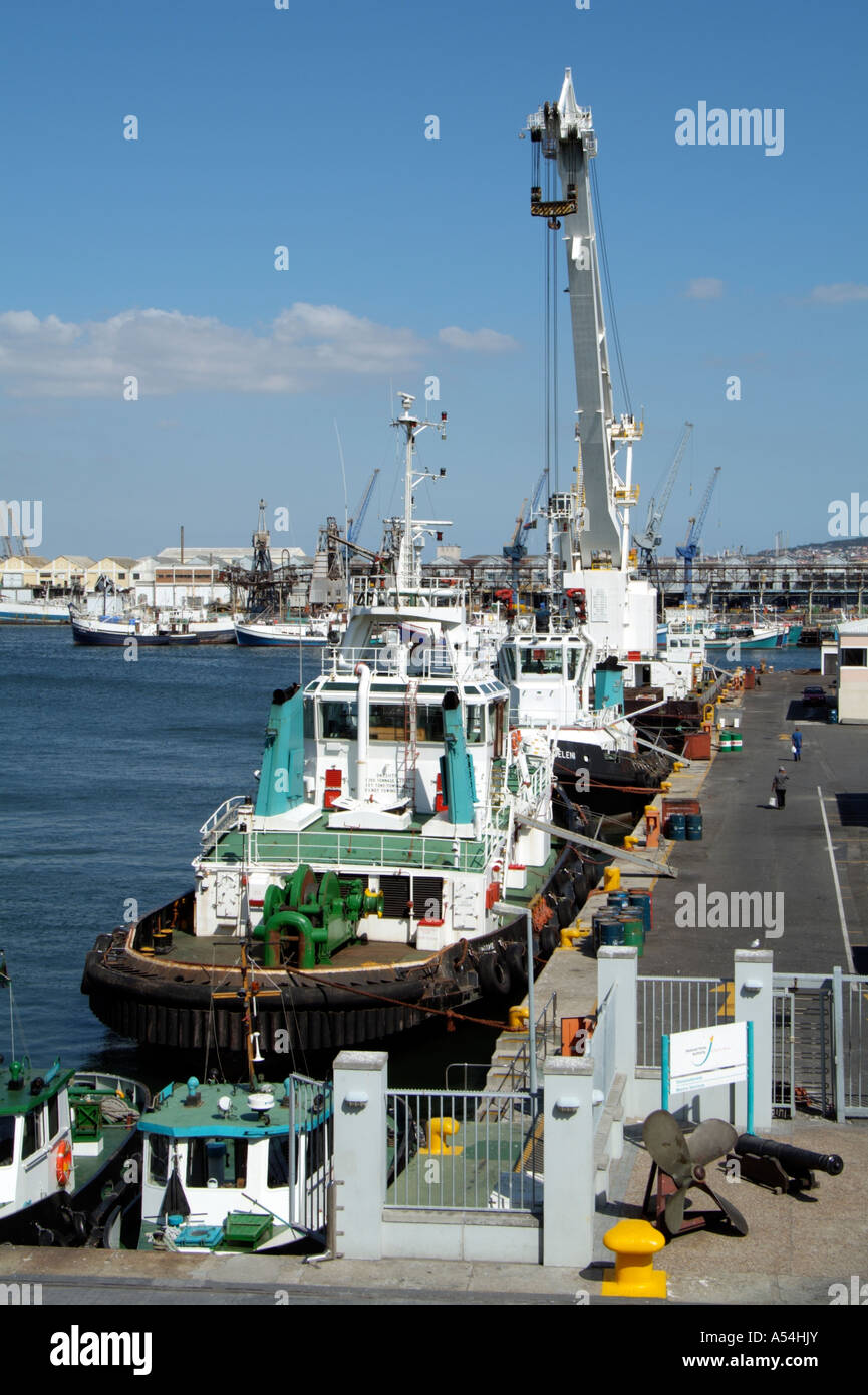 Port of Cape Town South Africa. Tugs and floating crane alongside the ...