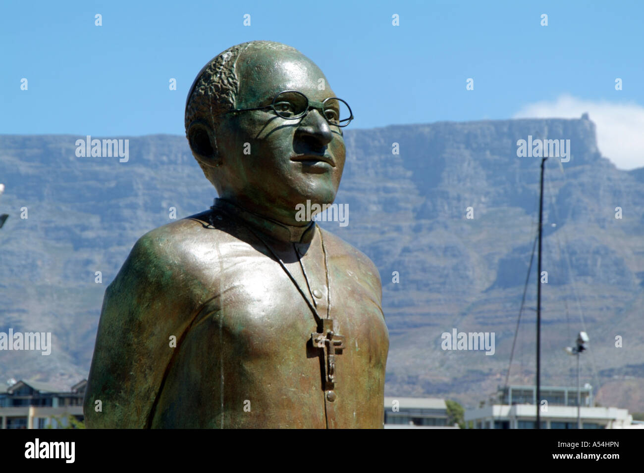 Sculpture of Archbishop Desmond Tutu and Table Mountain Cape Town South ...