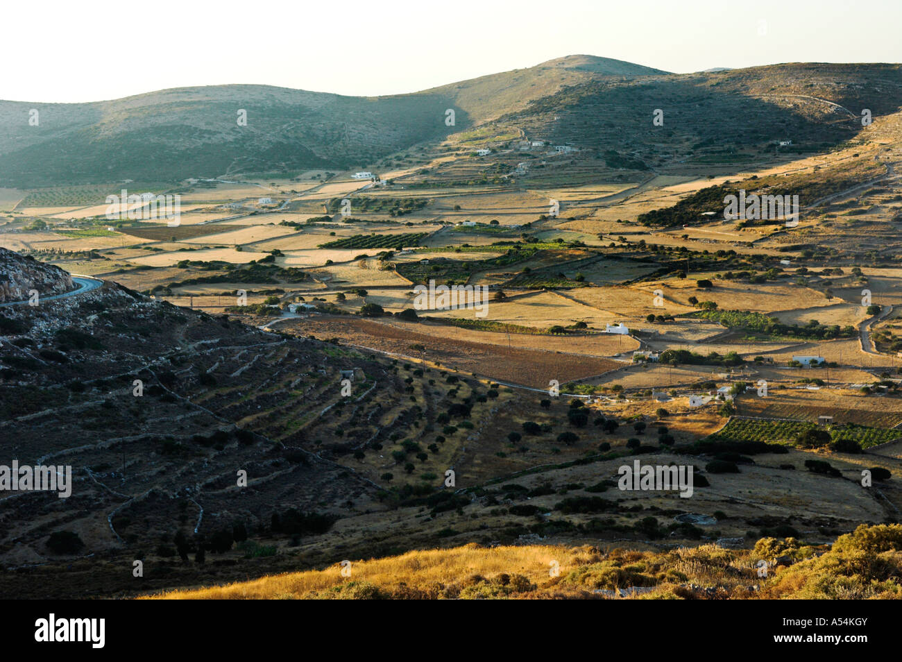 Landscape Paros Island Pachnias hills in NE and rural agricultural ...