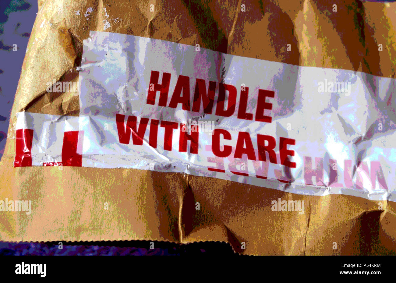 "Handle with care" sticker (posterized Stock Photo - Alamy