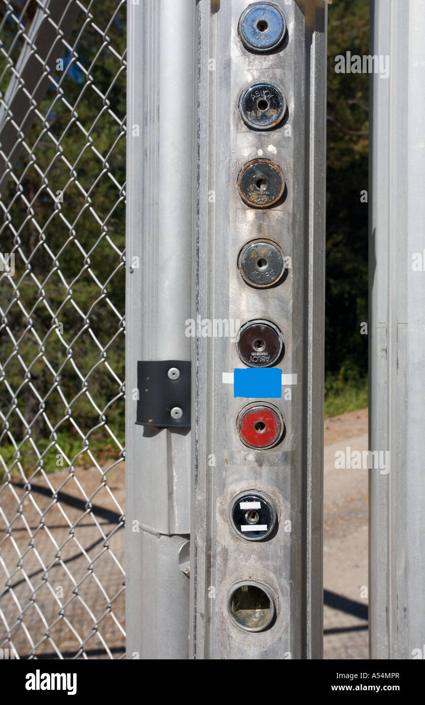 Closed metal gate equipped with seven different locks , Finland Stock ...