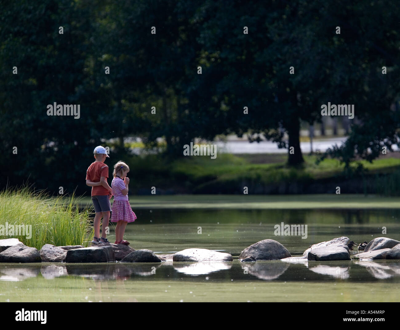 Boy stepping stones hi-res stock photography and images - Alamy