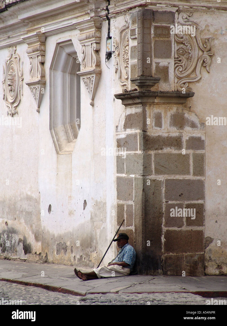 Painet ip1720 guatemala beggar sitting corner colonial building antigua ...