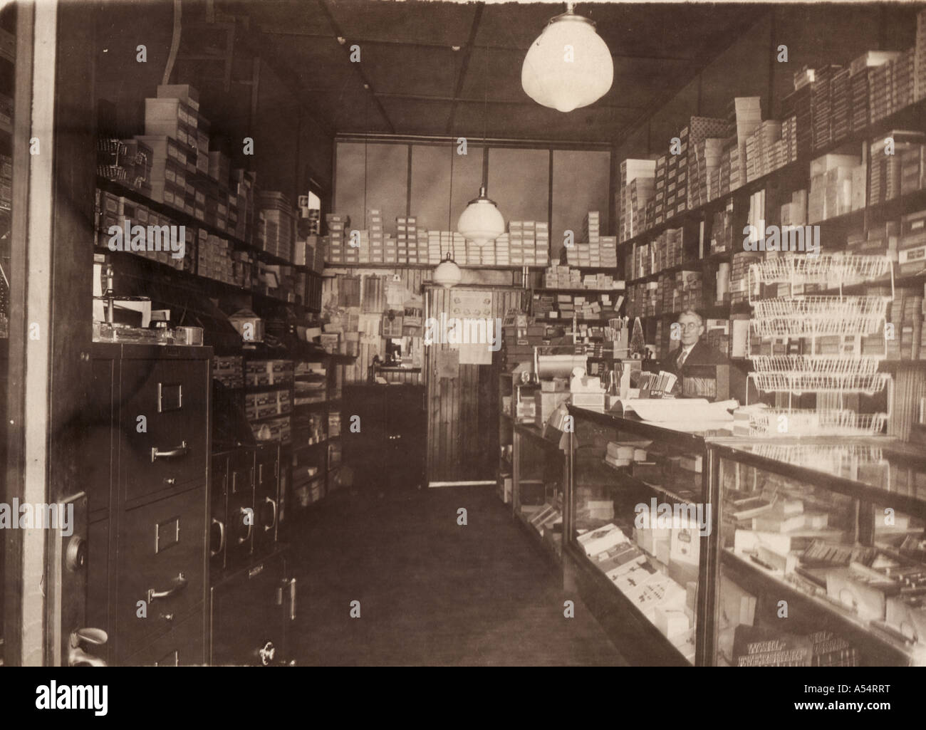 Circa 1910 photograph of a stationers store Stock Photo - Alamy