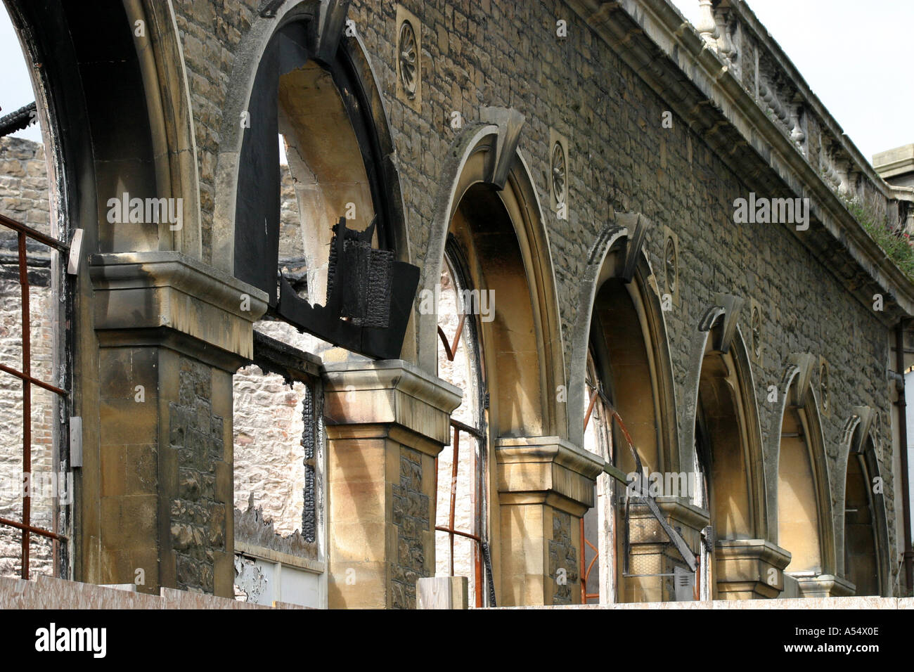 Fire damaged arches of the Locarno and Corn Exchange Old Town Swindon ...