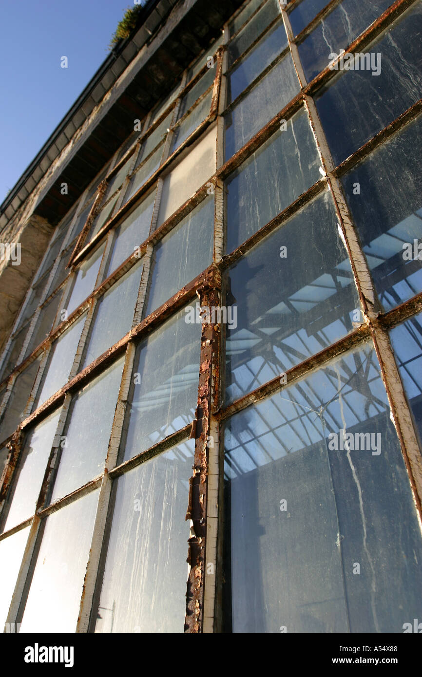 Rusty windows of engine sheds in the GWR railworks Swindon Stock Photo ...