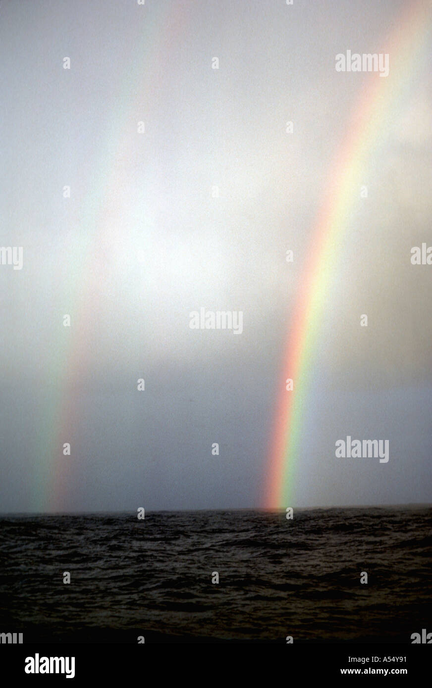 Double rainbow at mid Atlantic Ocean after rain squall Stock Photo - Alamy