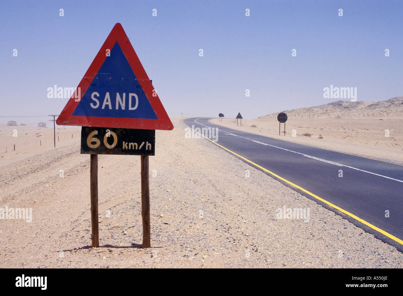 Sign marker sand in Namibia Stock Photo - Alamy