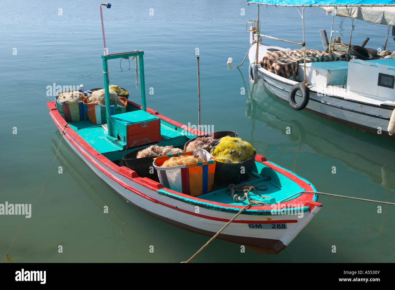 Small fishing boat in Bogaz harbour, Karpaz, North Cyprus Stock Photo ...