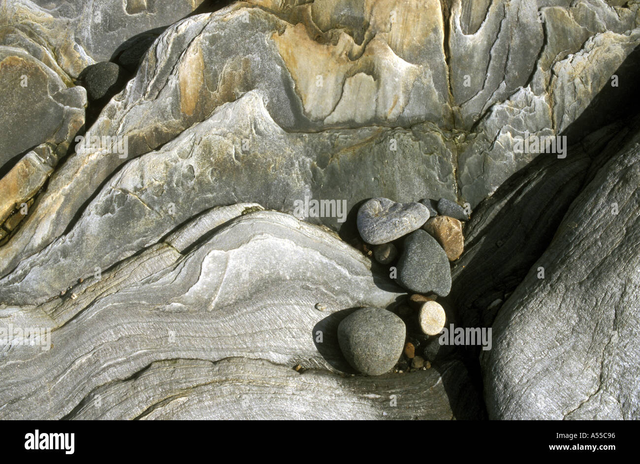 BEACH PEBBLES AVAILABLE TO GRIND A SCOUR HOLLOW IN BEDROCK SCHIST ...