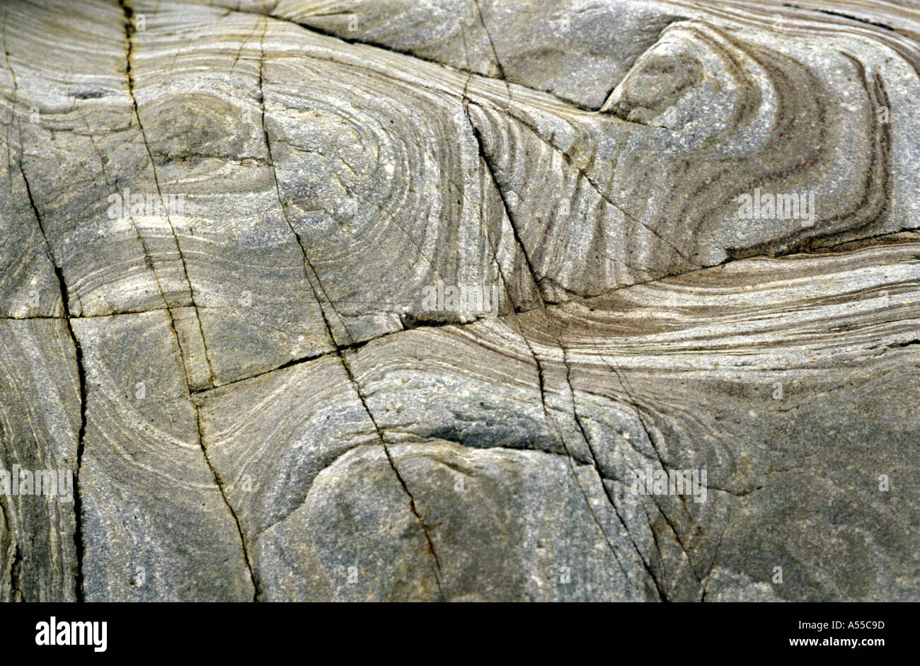 METAMORPHIC STRUCTURES IN SCHIST WESTERN KINTYRE SCOTLAND Stock Photo ...