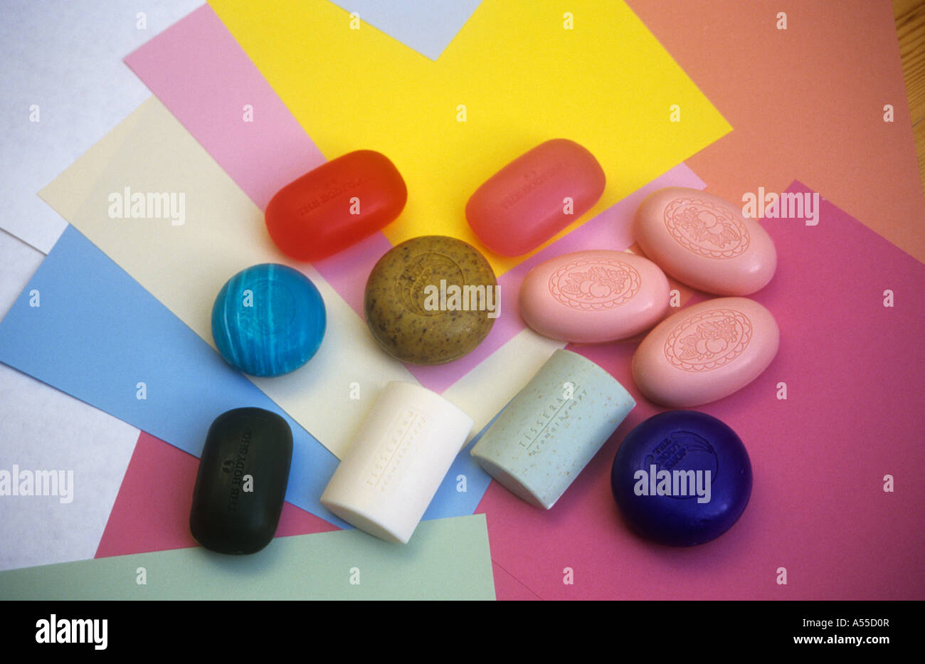 variety of colour soaps on paper Stock Photo - Alamy
