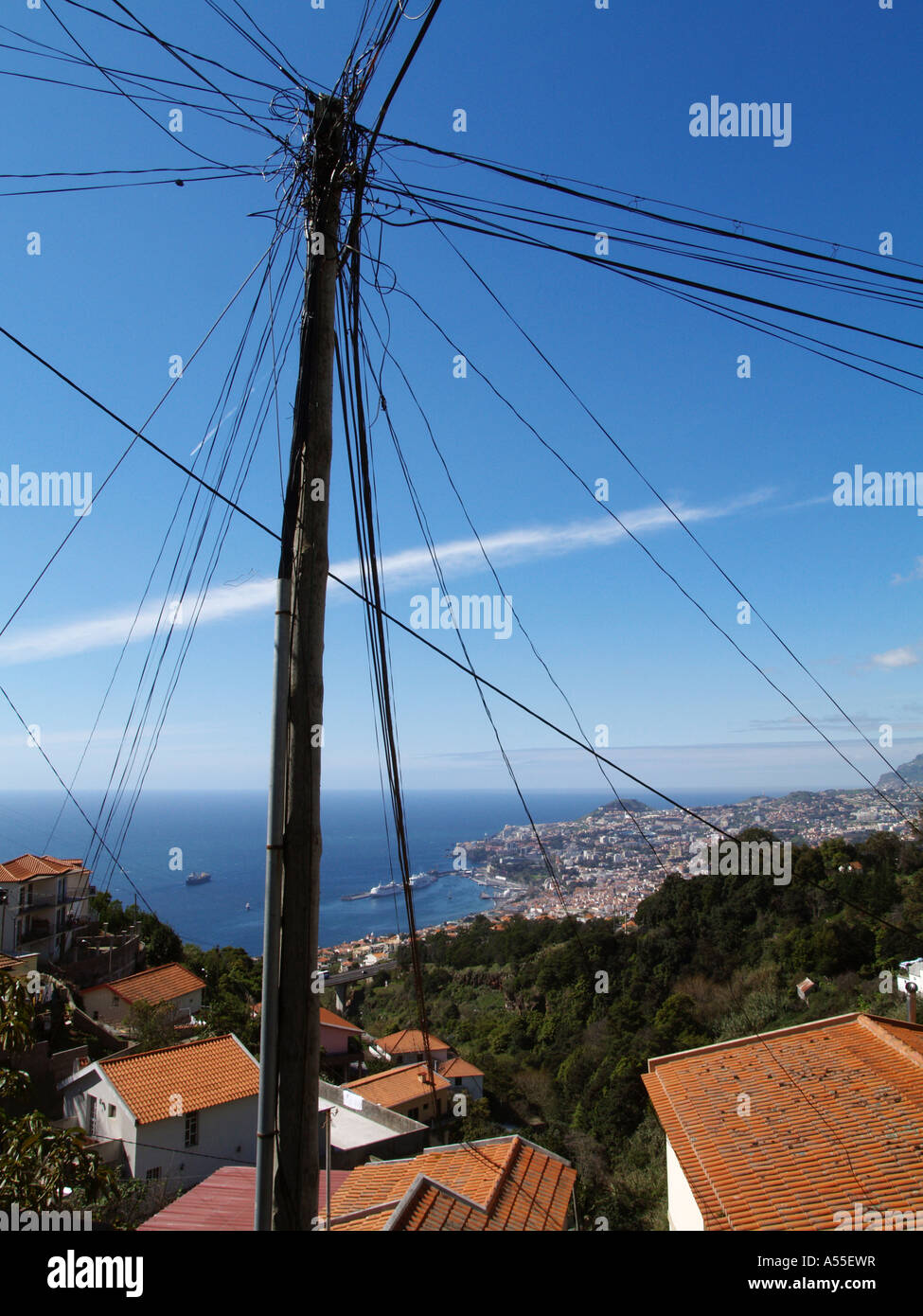 view of Funchal, pole clutter Stock Photo - Alamy