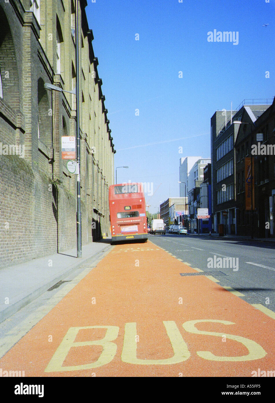 Typical Bus Stop and Red Bus Lane London England Great Britain Stock ...