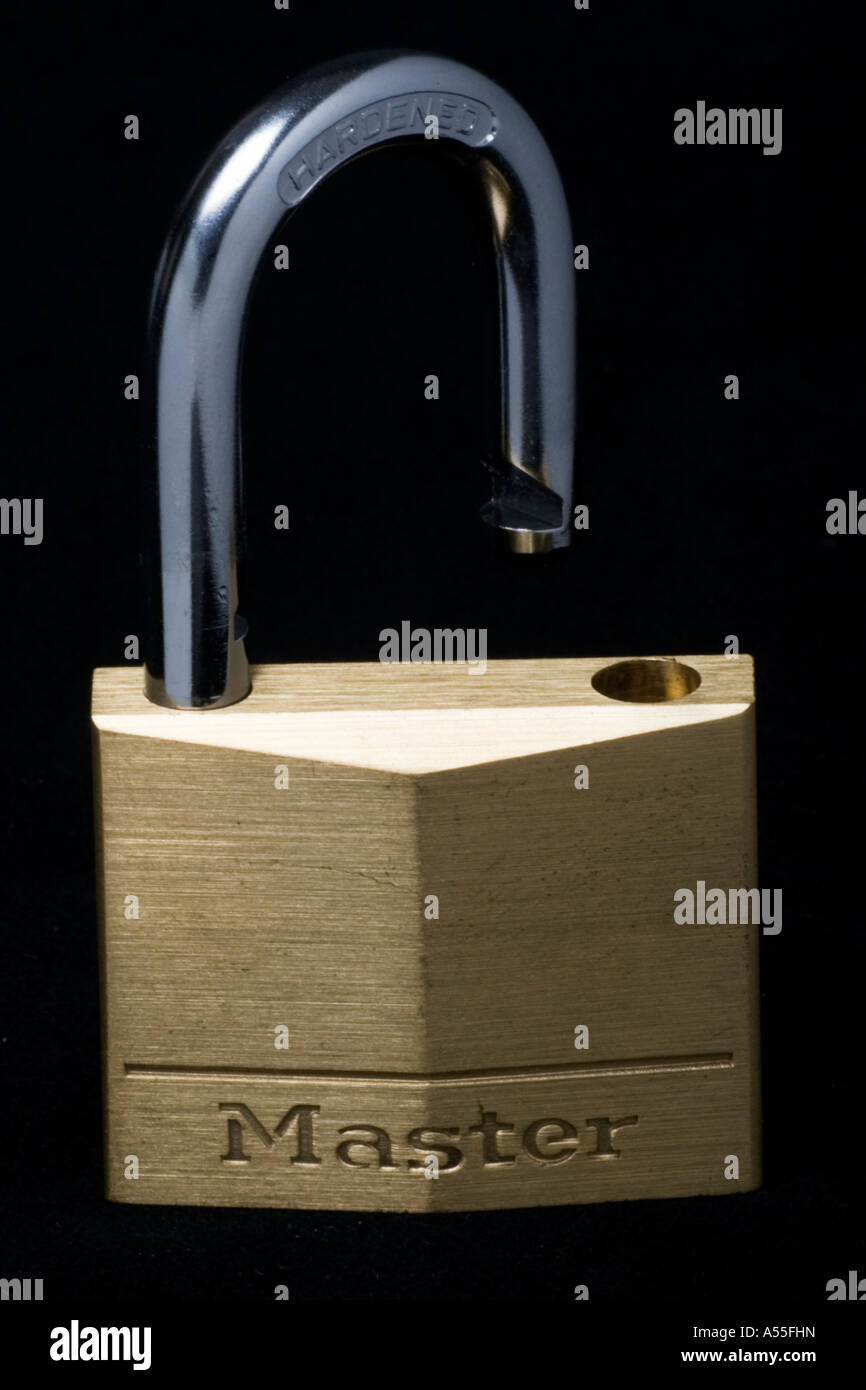 Brass padlock open Stock Photo - Alamy