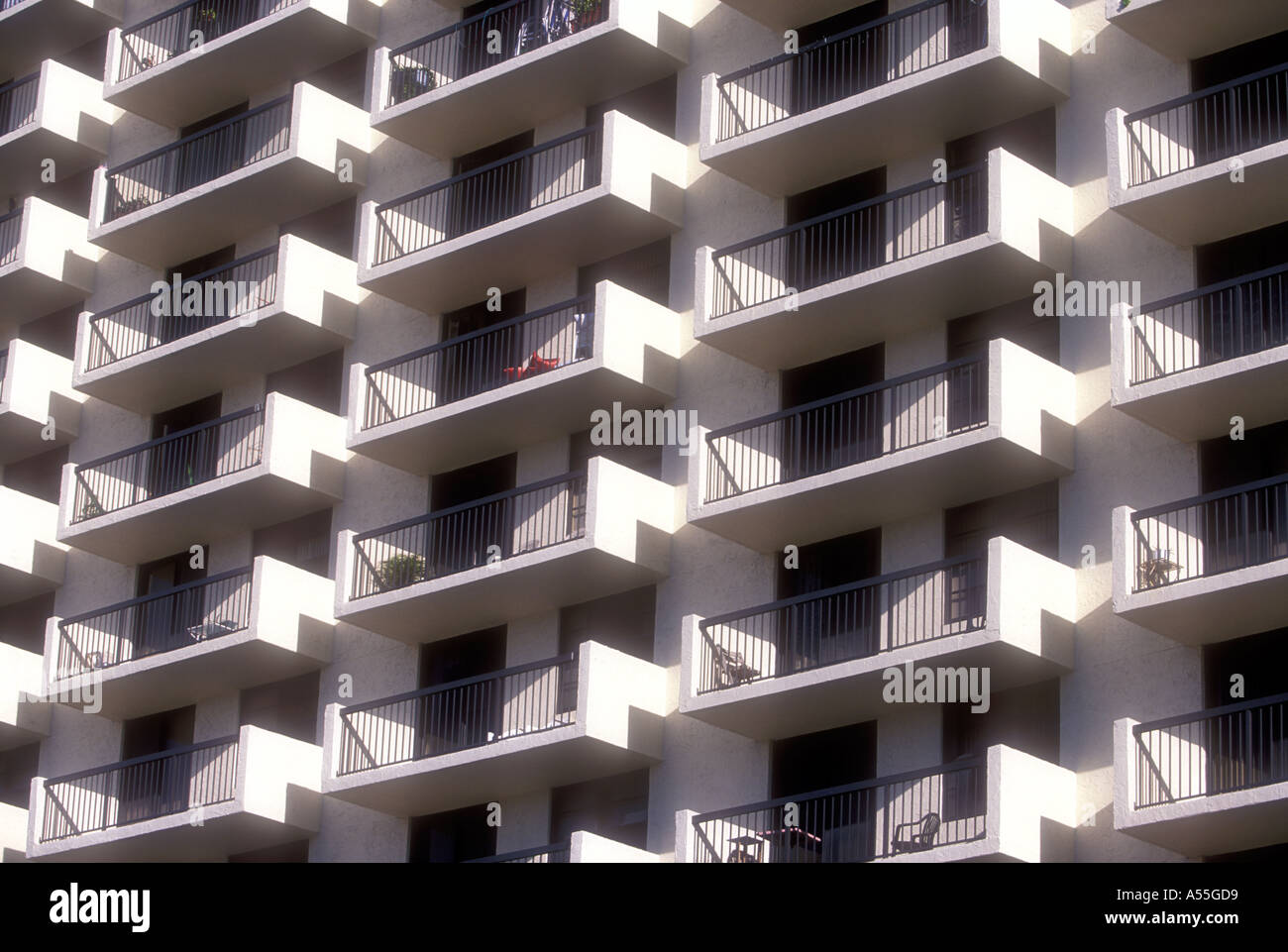 Multiple hotel room balconies in the South Beach area of Miami Beach ...