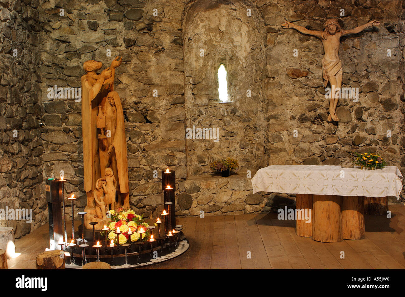 Rebuilt chapel part of the hiking trail with religious sculptures ...