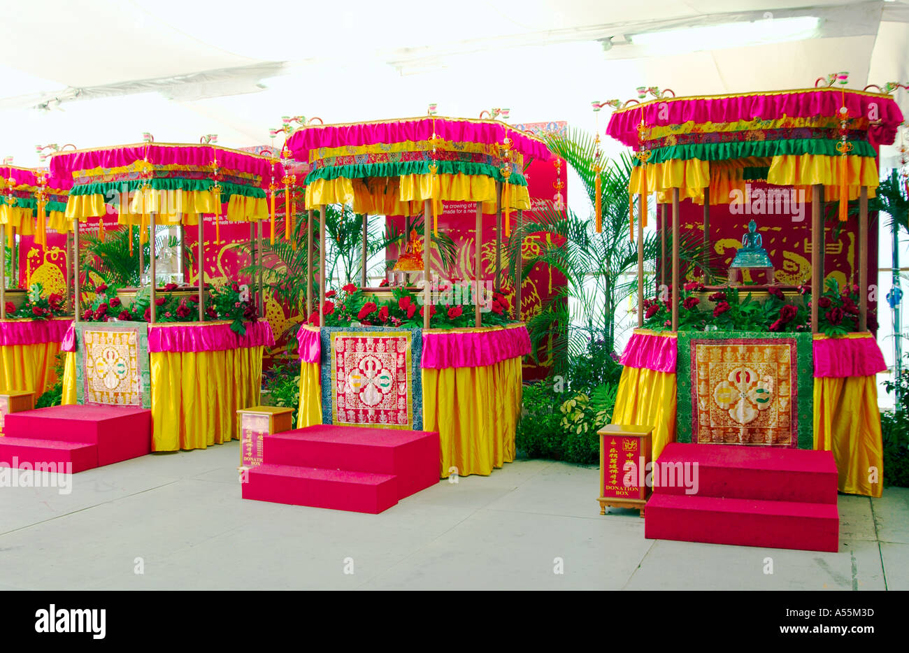 Colorful prayer booths in the Buddha Toothe Relic Temple in Singapore s ...