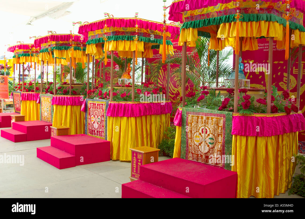 Colorful prayer booths in the Buddha Toothe Relic Temple in Singapore s ...