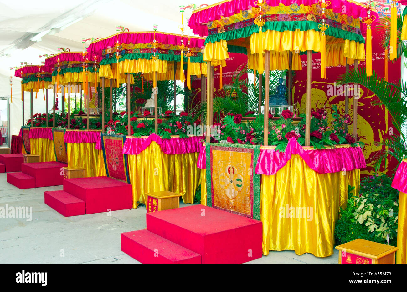 Colorful prayer booths in the Buddha Toothe Relic Temple in Singapore s ...