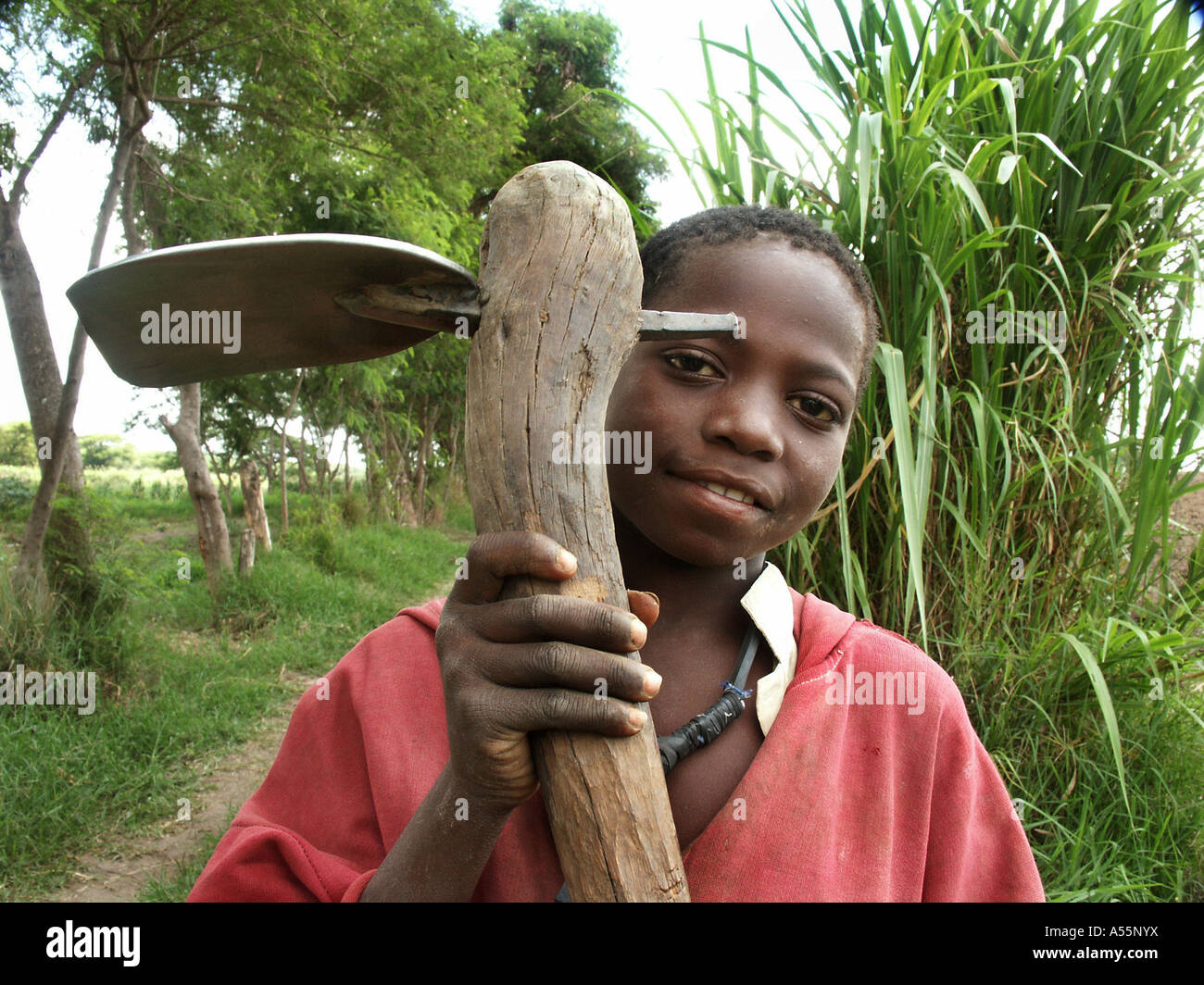 Painet is1626 zambia boy kasisi carrying hoe country developing nation ...