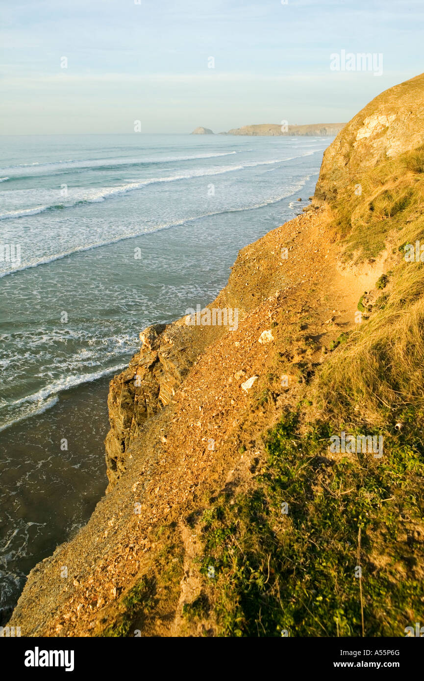 View on the north Cornish coast path at Perranporth Stock Photo - Alamy