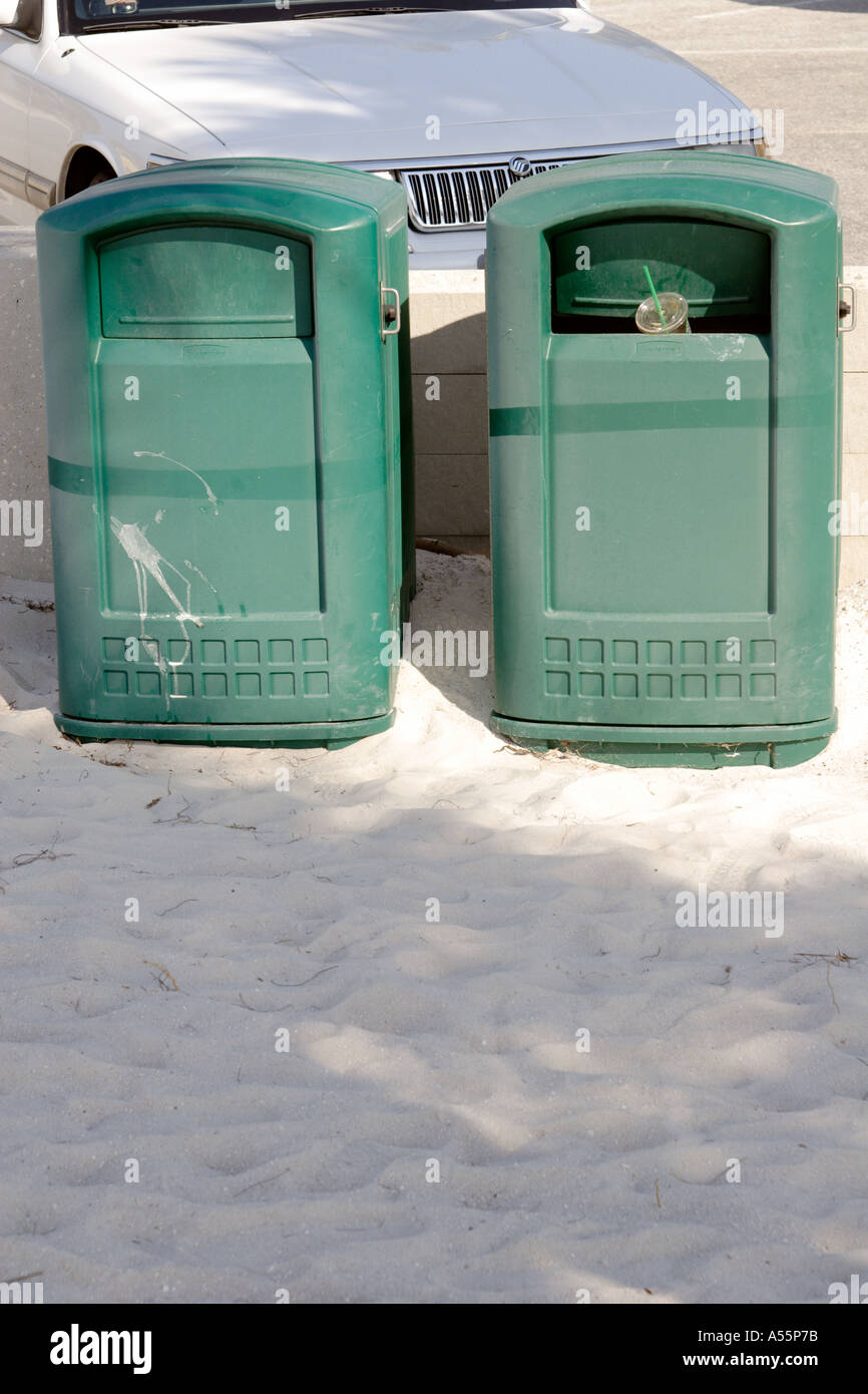 two trash bins at public beach Stock Photo - Alamy