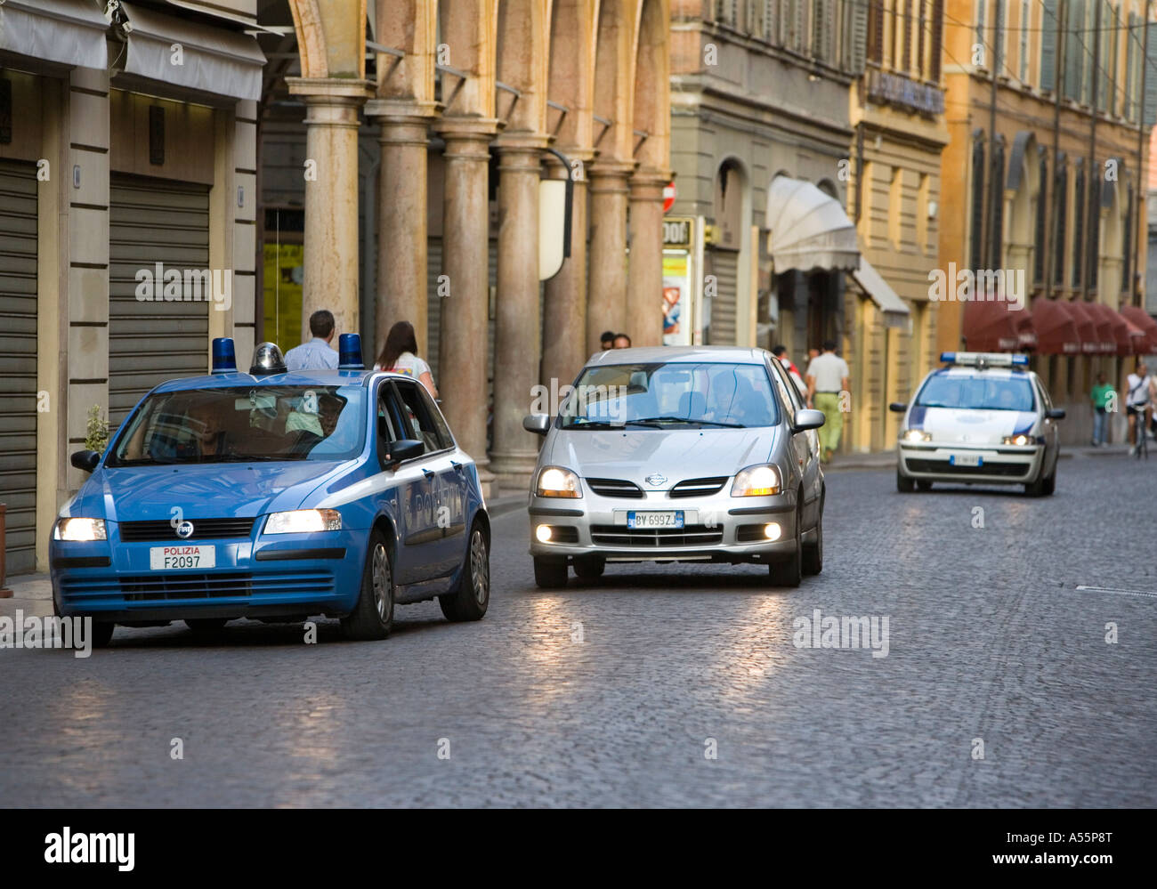 Cars on cobbled roads Modena Emilia Romagna Italy Stock Photo - Alamy