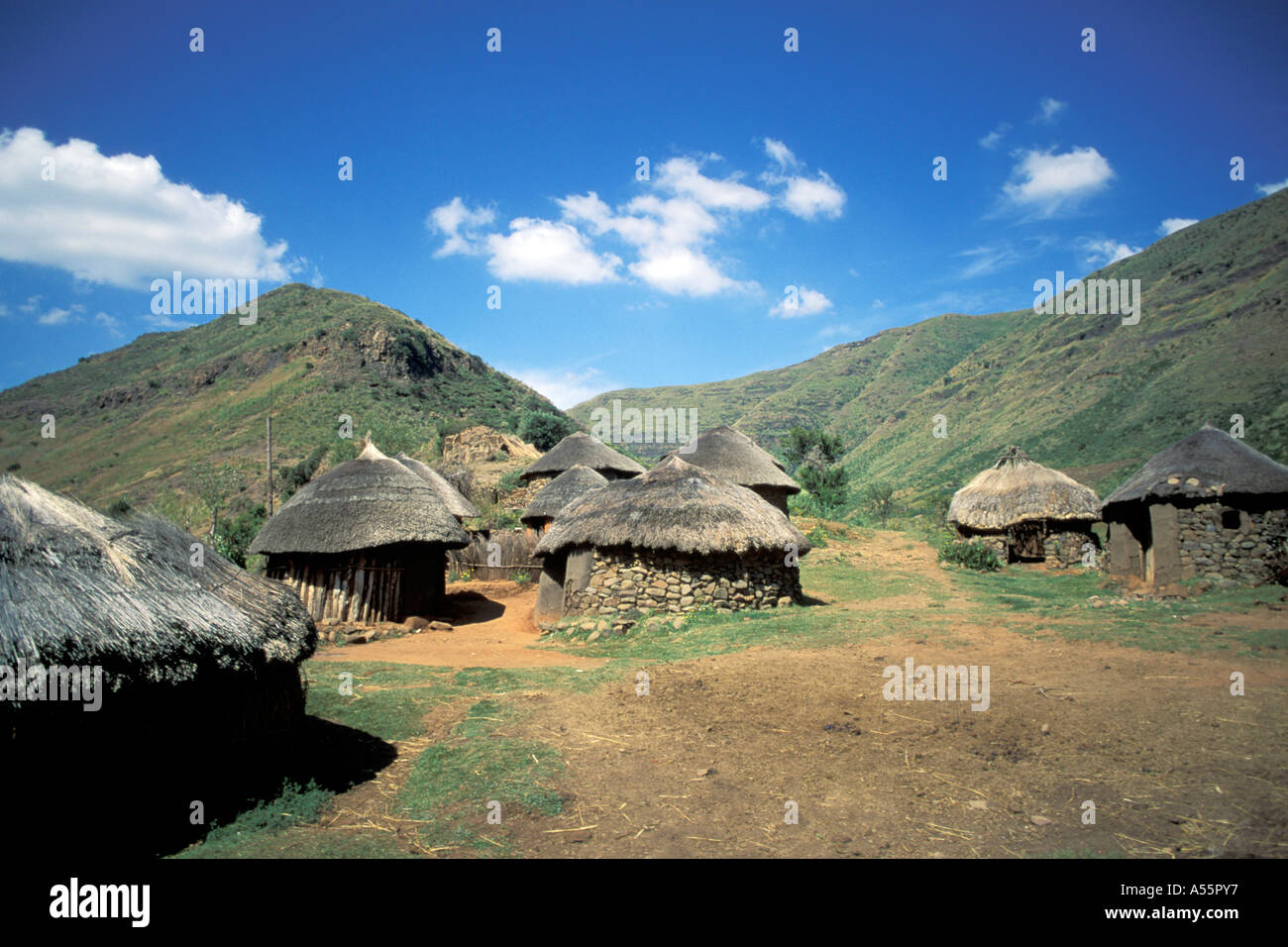 Basotho huts Lesotho Stock Photo - Alamy