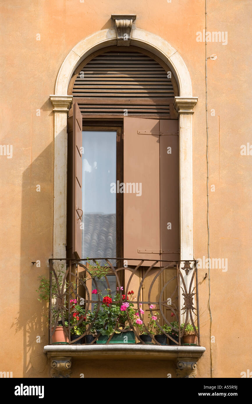 Wrought iron balcony and flowers Padua Veneto Italy Stock Photo - Alamy